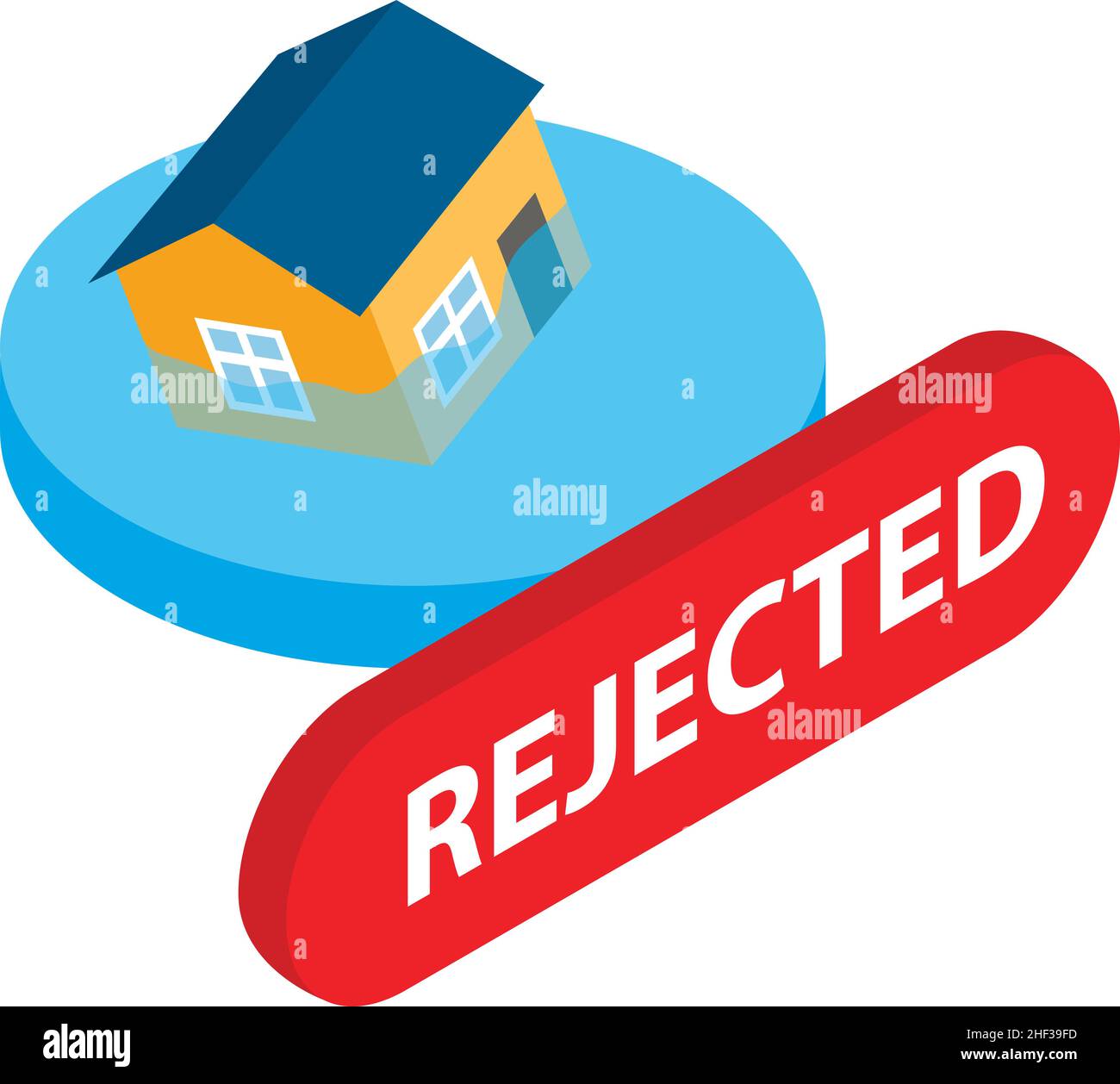 Flood icon isometric vector. Flooded building and inscription rejected ...