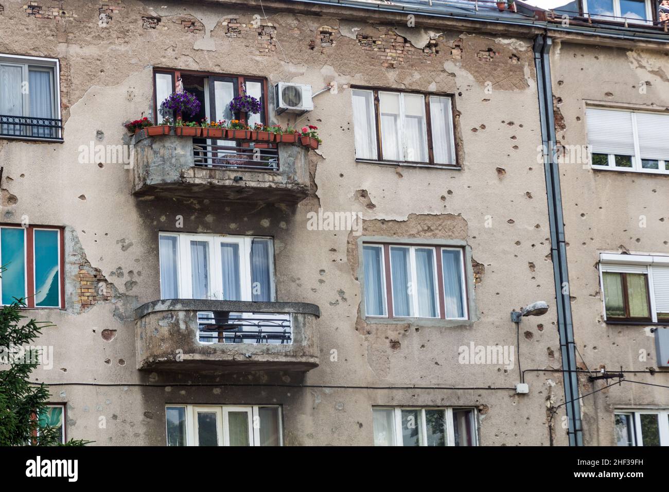 Bullet holes in a house in Sarajevo, Bosnia and Herzegovina Stock Photo ...