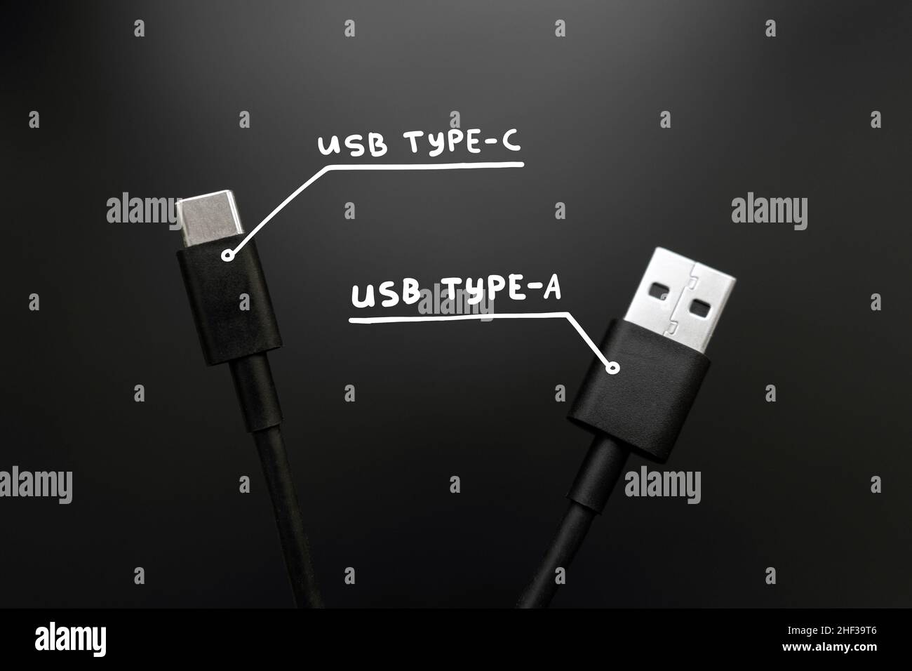 Connecting cables usb type C and type A wires. Popular technological ...