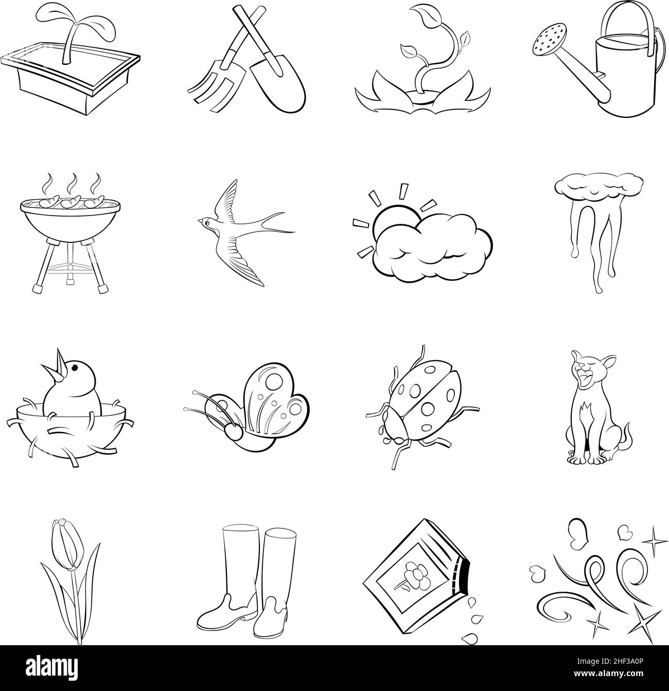 Spring icons set in outline style isolated on white background Stock ...