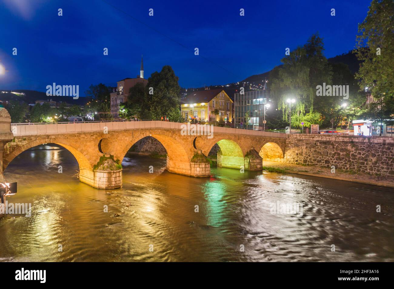 Evening view of Latin Bridge in Sarajevo. Bosnia and Herzegovina Stock ...