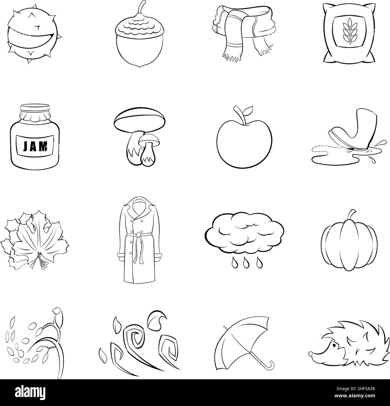 Autumn icons set in outline style isolated on white background Stock ...