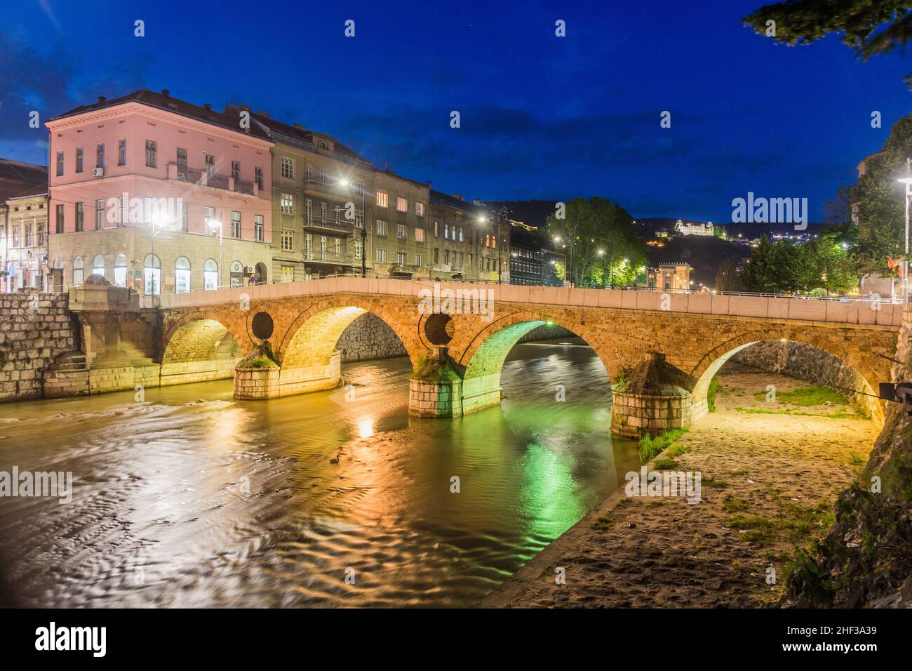 Evening view of Latin Bridge in Sarajevo. Bosnia and Herzegovina Stock ...