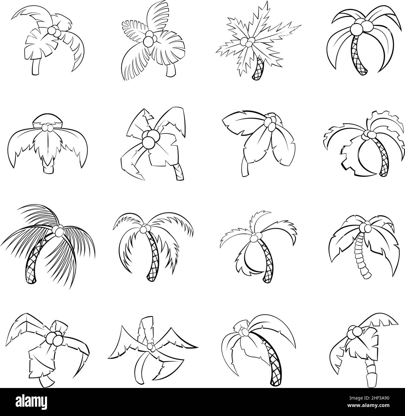 Palm tree icons set in outline style isolated on white background Stock ...