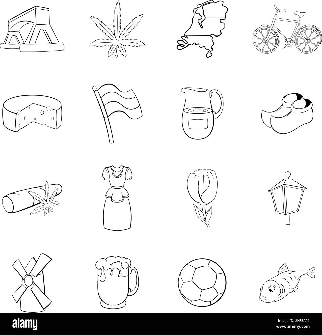 Netherlands icons set in outline style isolated on white background ...
