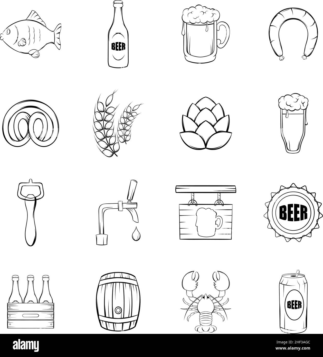 Beer icons set in outline style isolated on white background Stock ...
