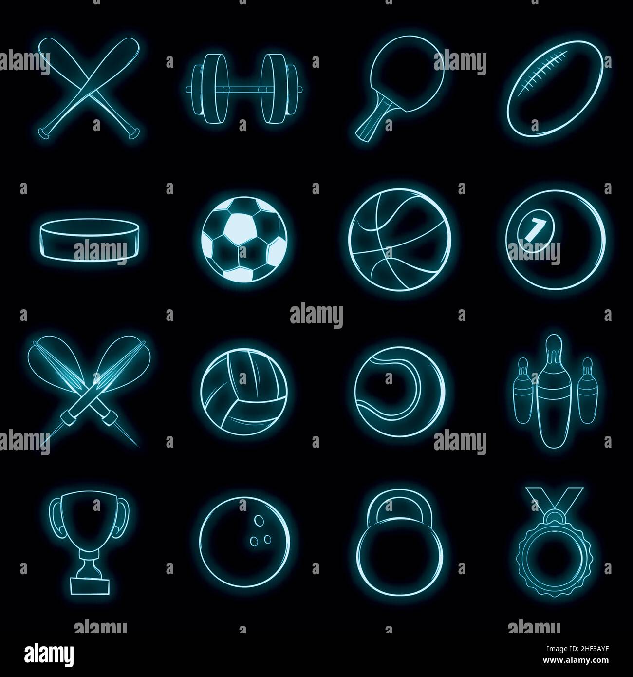 Sport set icons in neon style isolated on a black background Stock ...