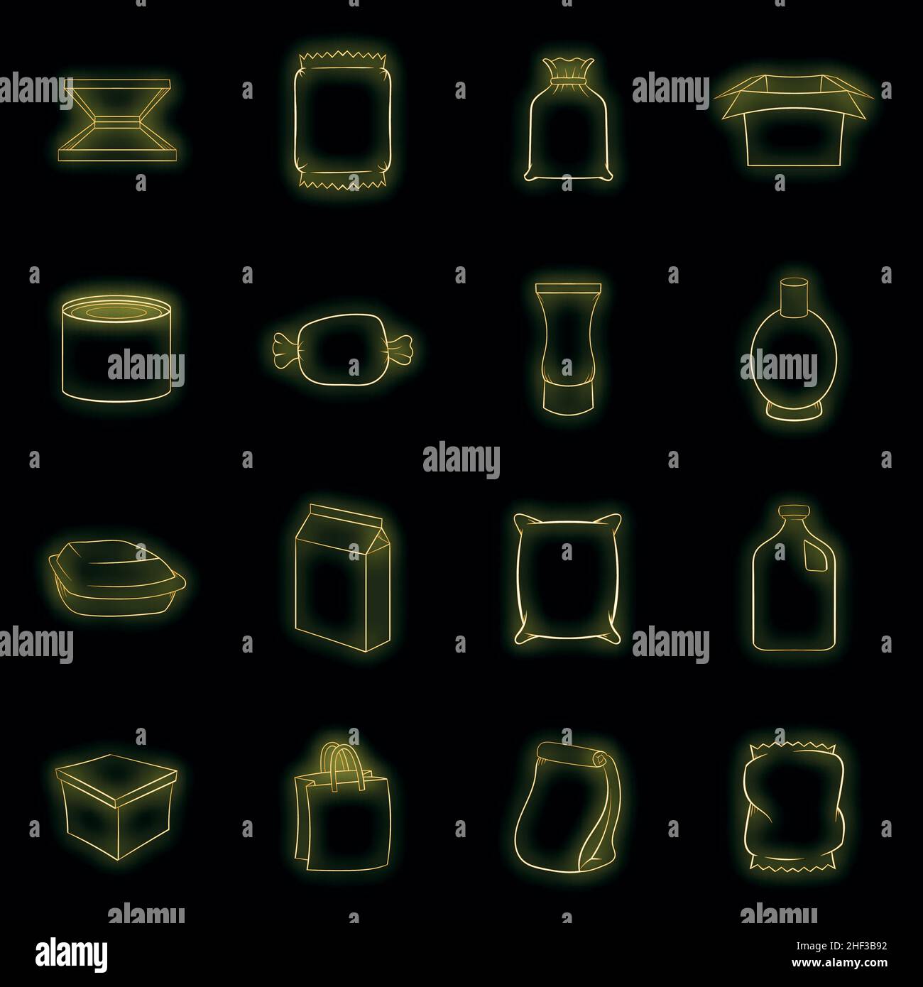 Packing set icons in neon style isolated on a black background Stock ...