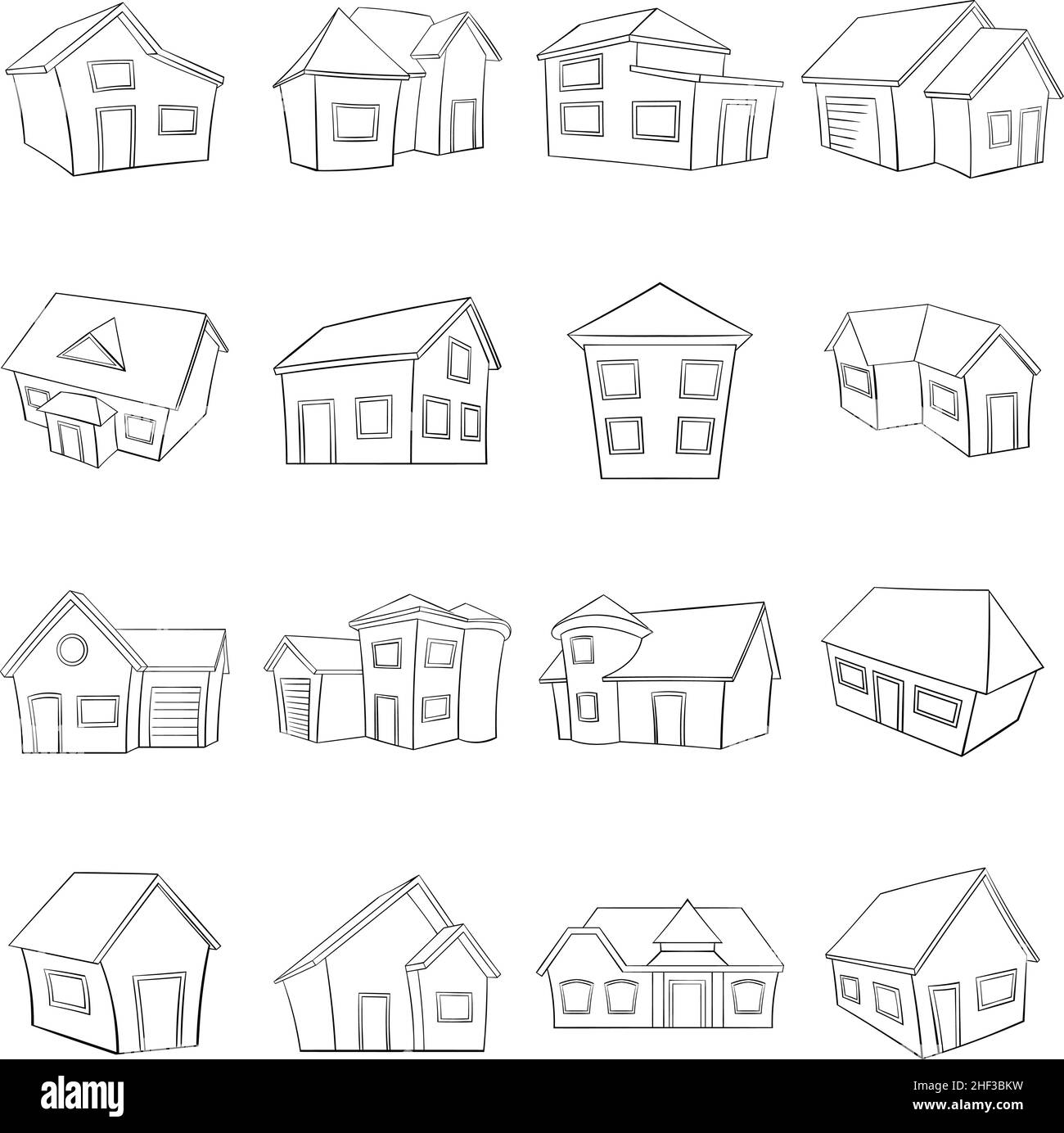 Town house cottage and assorted real estate building icons set in ...