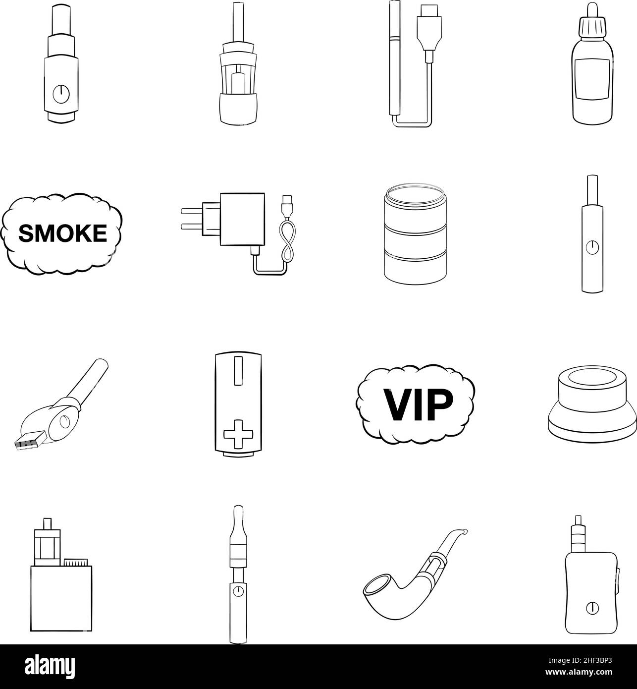 Electronic cigarettes icons set in outline style isolated on white ...