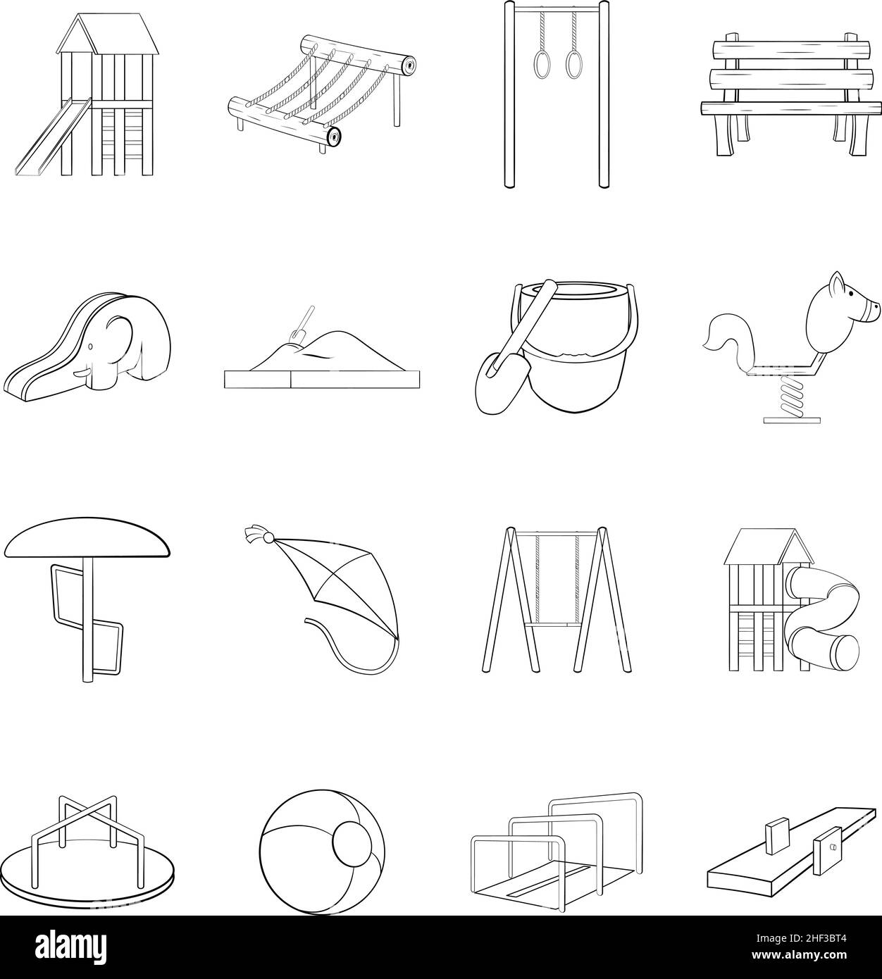 Playground icons set in outline style isolated on white background ...