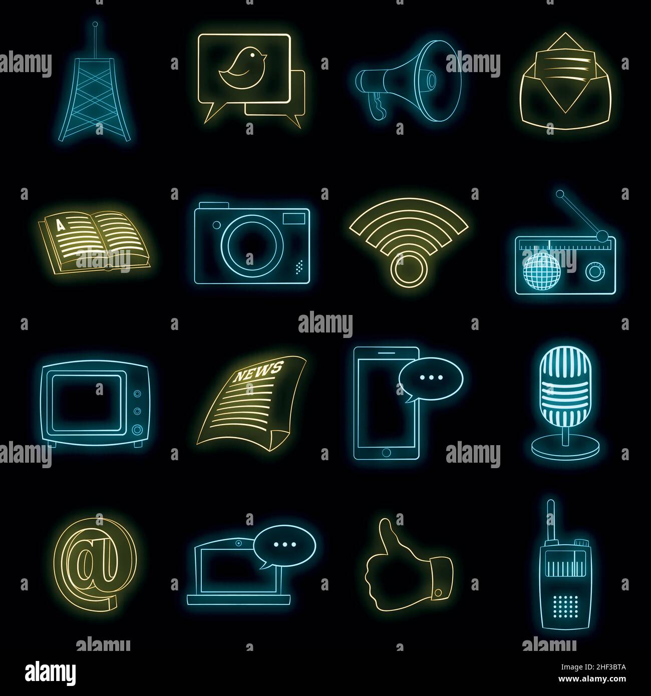 Communication set icons in neon style isolated on a black background Stock Vector Image & Art ...