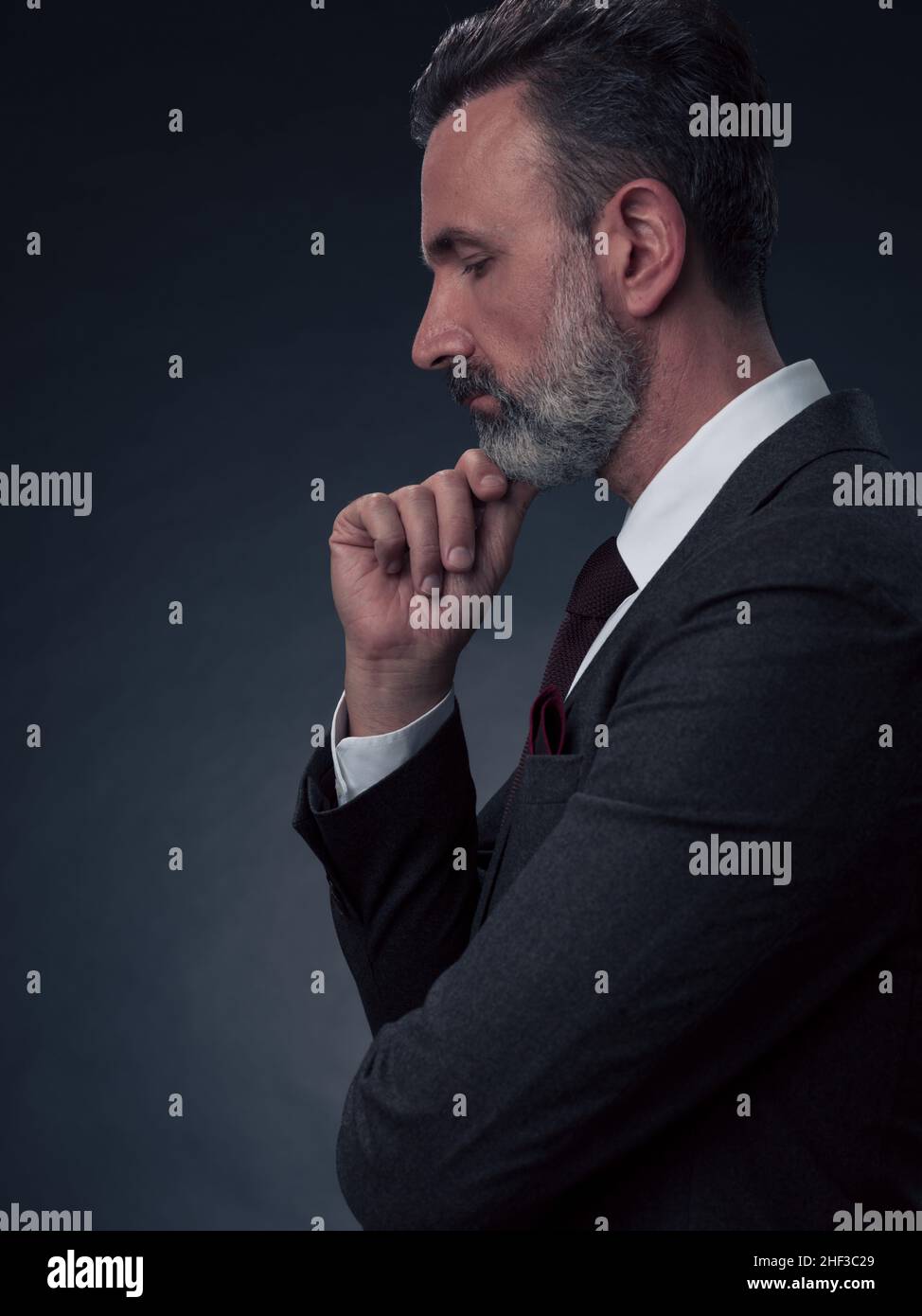 Frustrated middle aged elegant man Close up face of a stressed ...