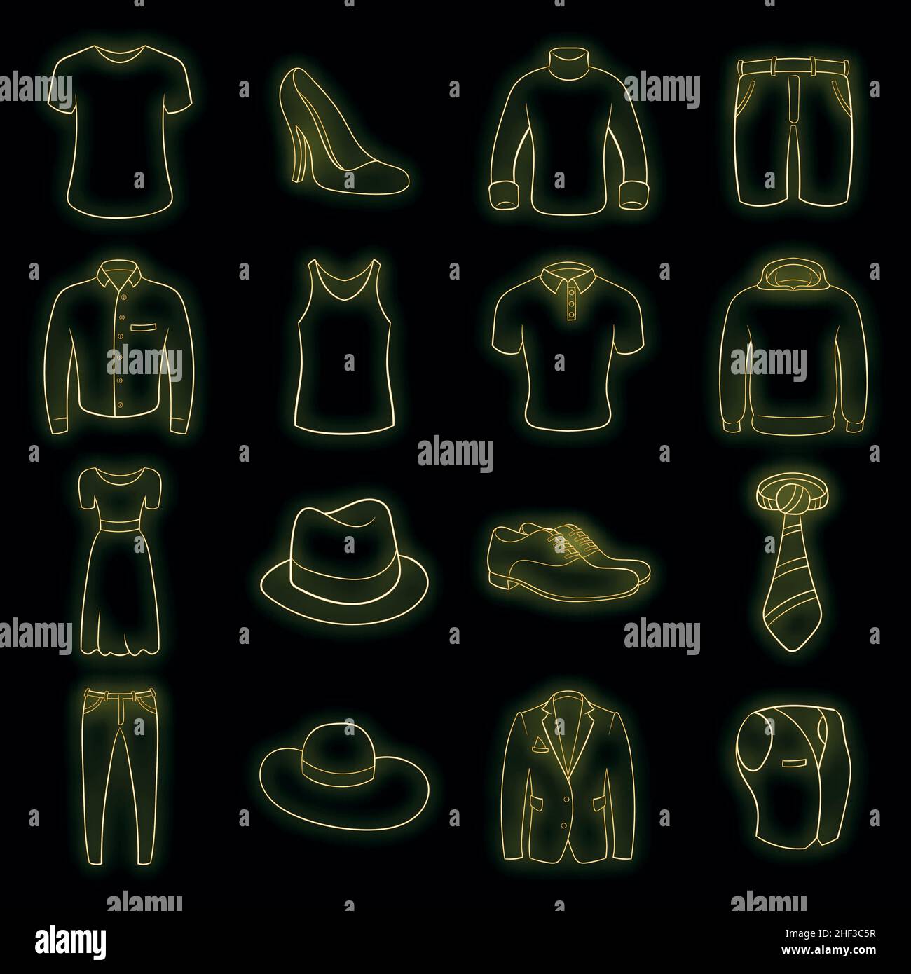 Clothes icons in neon style. Fashion set collection isolated vector ...