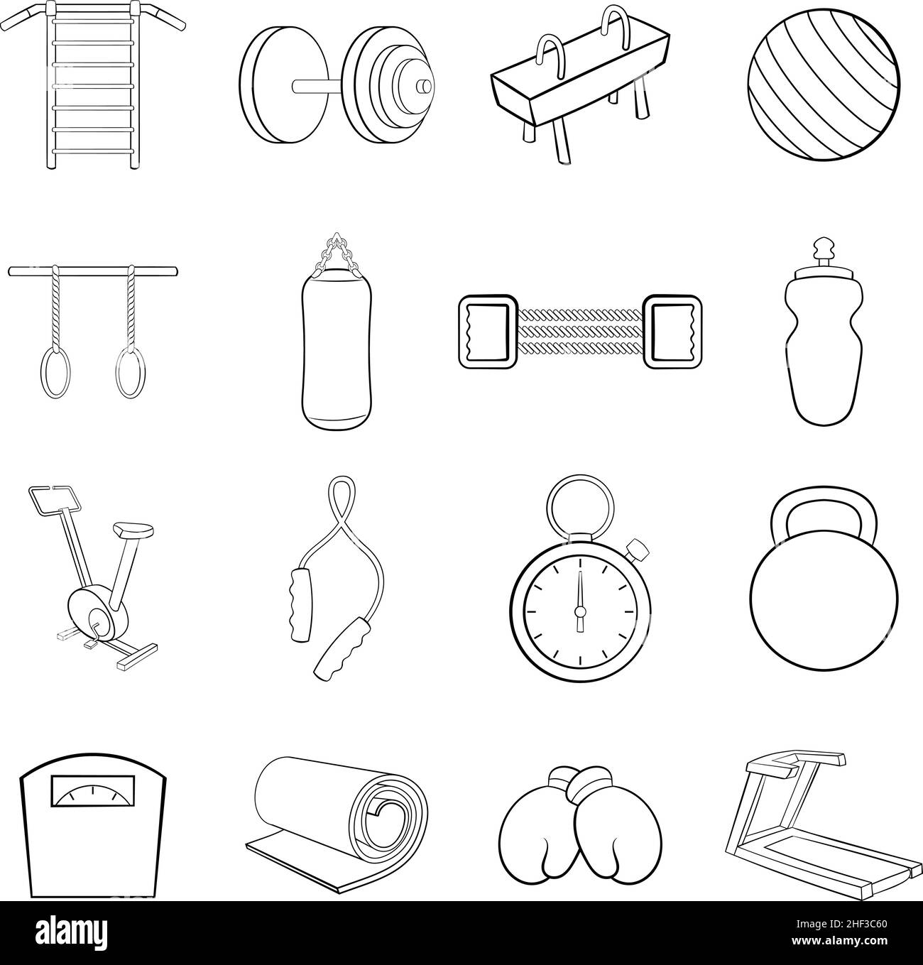 Gym icons set vector outline style isolated on white background Stock ...