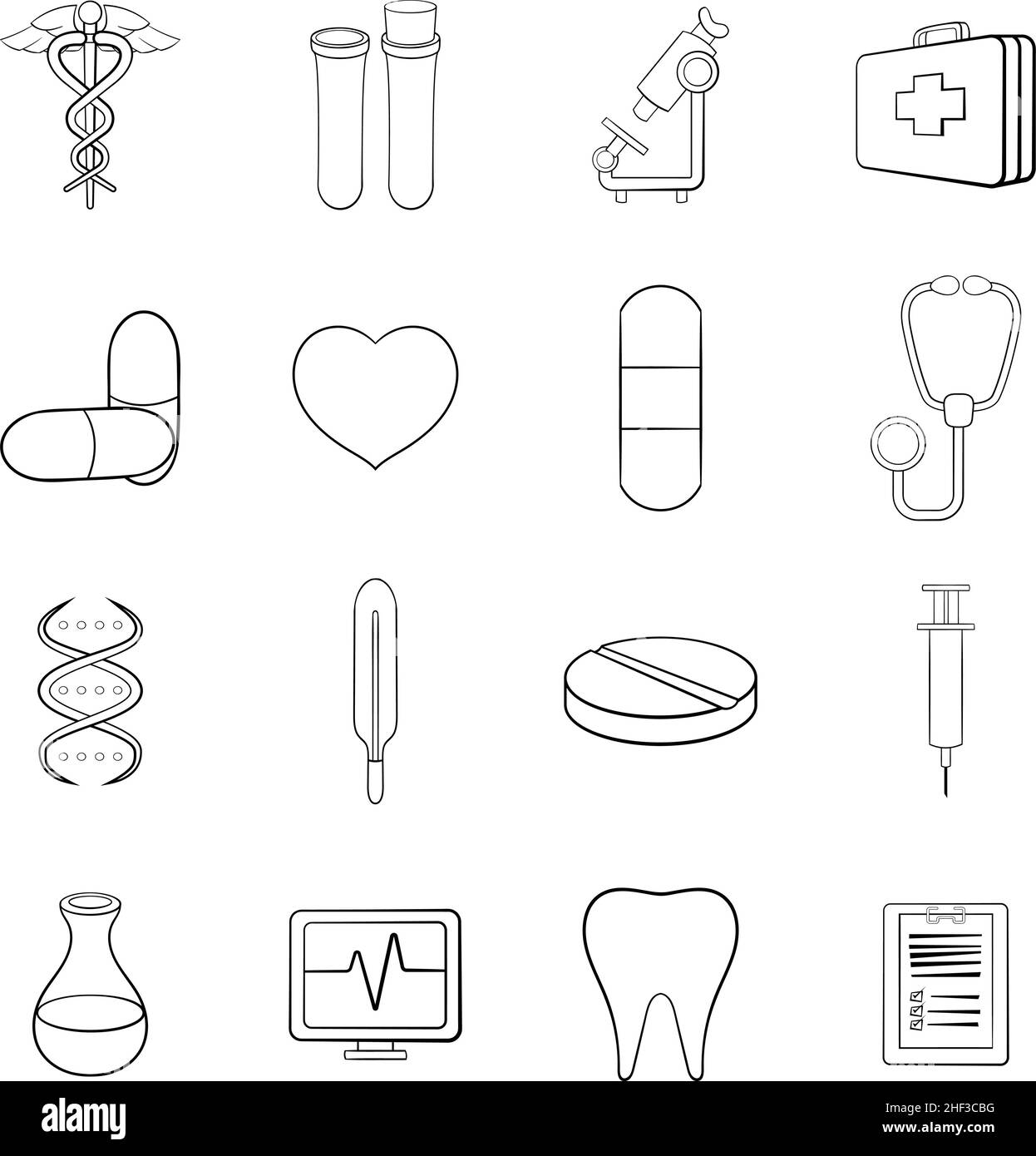 Medical set icons in outline style isolated on white background Stock ...