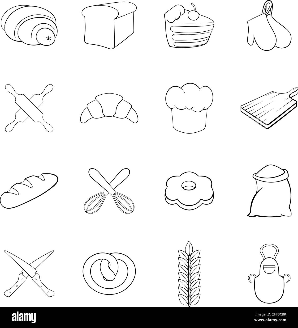 Bakery set icons in outline style isolated on white background Stock ...