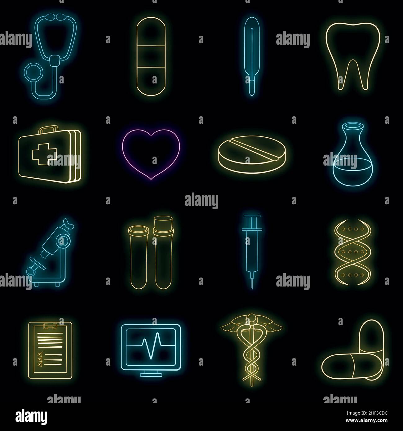Medical icons in neon style. Hospital set collection isolated vector ...