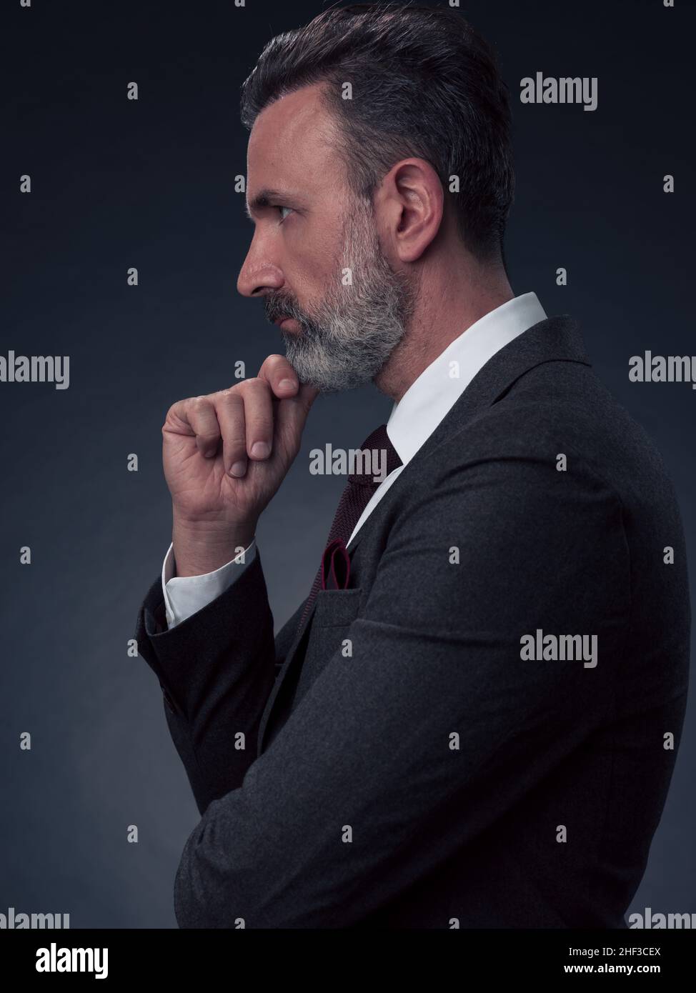 Frustrated middle aged elegant man Close up face of a stressed ...