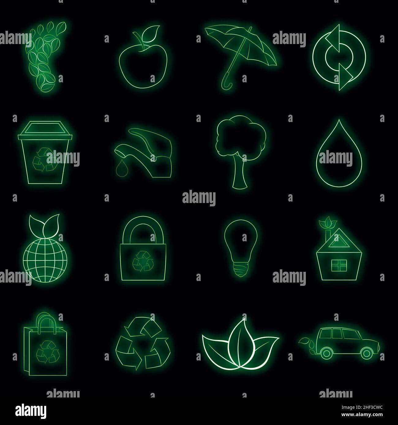 Nature icons set in neon style. Ecology, eco set collection vector ...