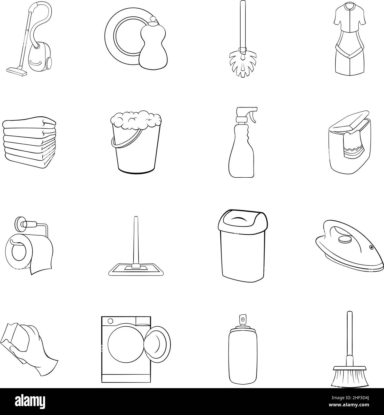 Household elements set icons in outline style isolated on white ...