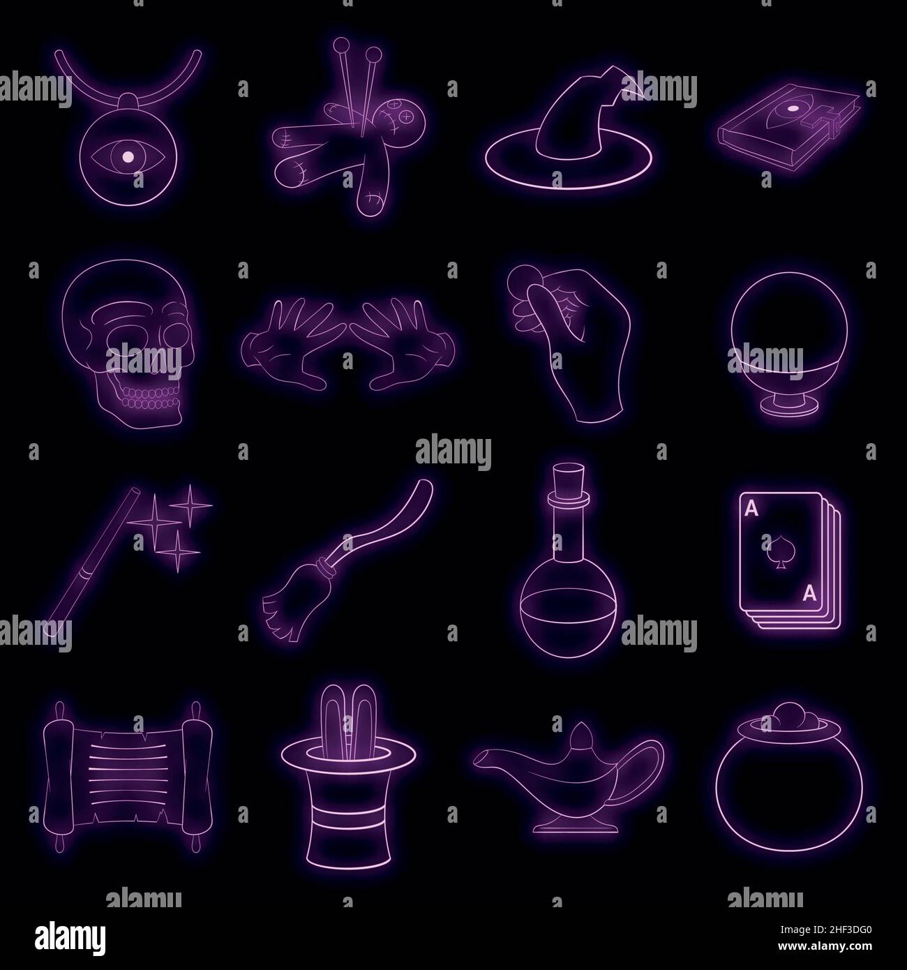 Cartoon magic icons set. Universal magic icons to use neon color on ...