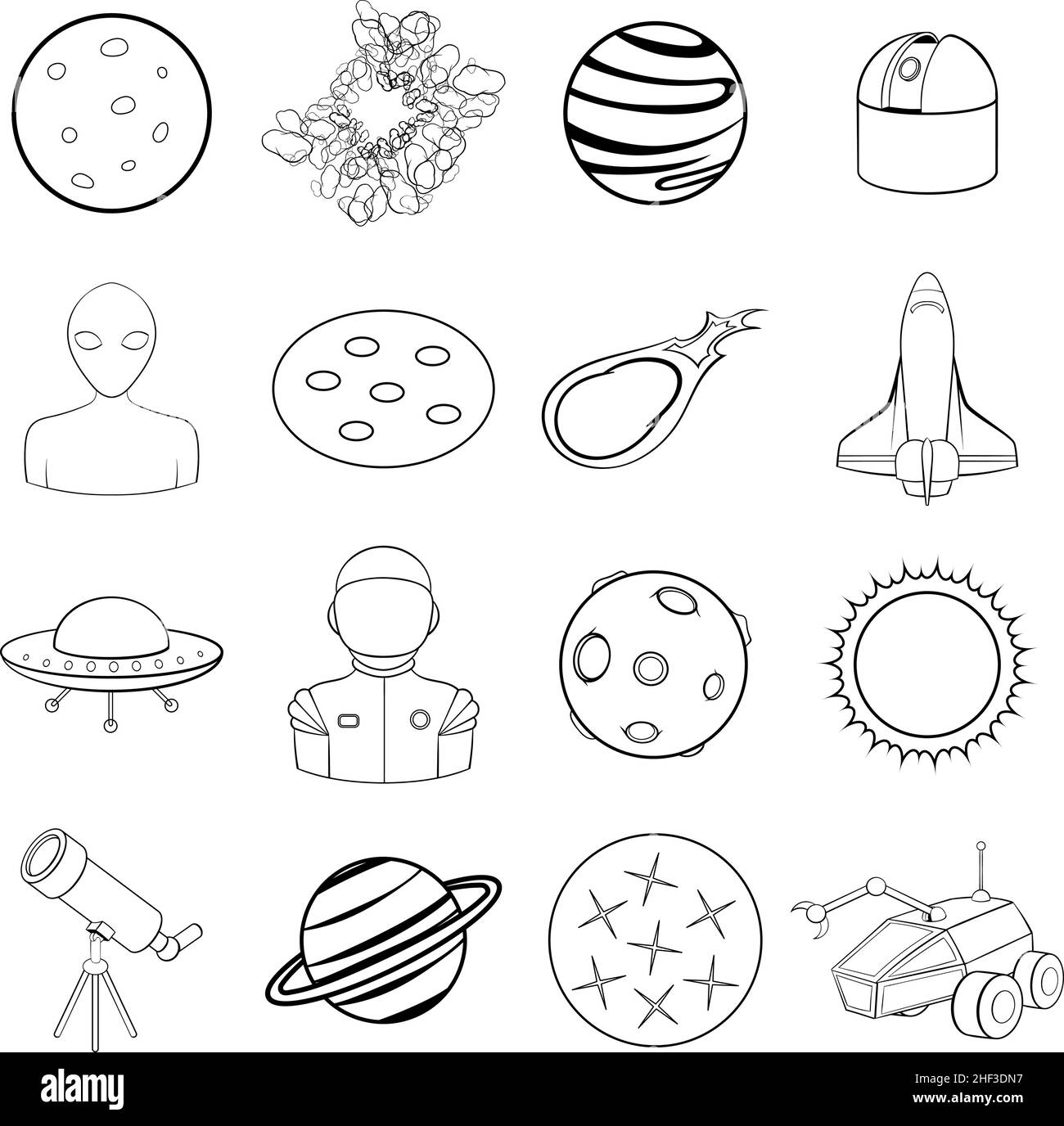 Space set icons in outline style isolated on white background Stock ...