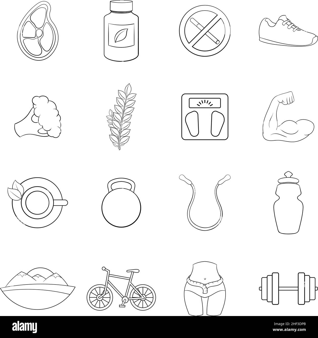 Healthy lifestyle set icons in outline style isolated on white ...