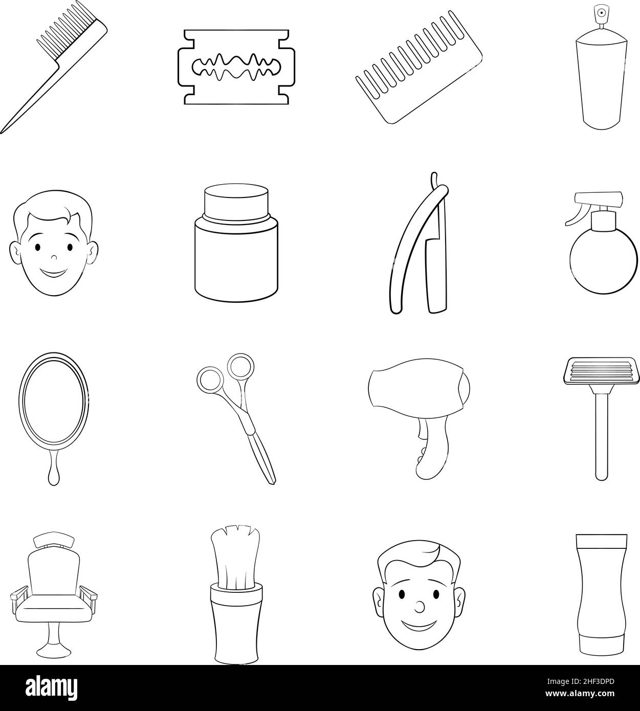 Barbershop set icons in outline style isolated on white background ...