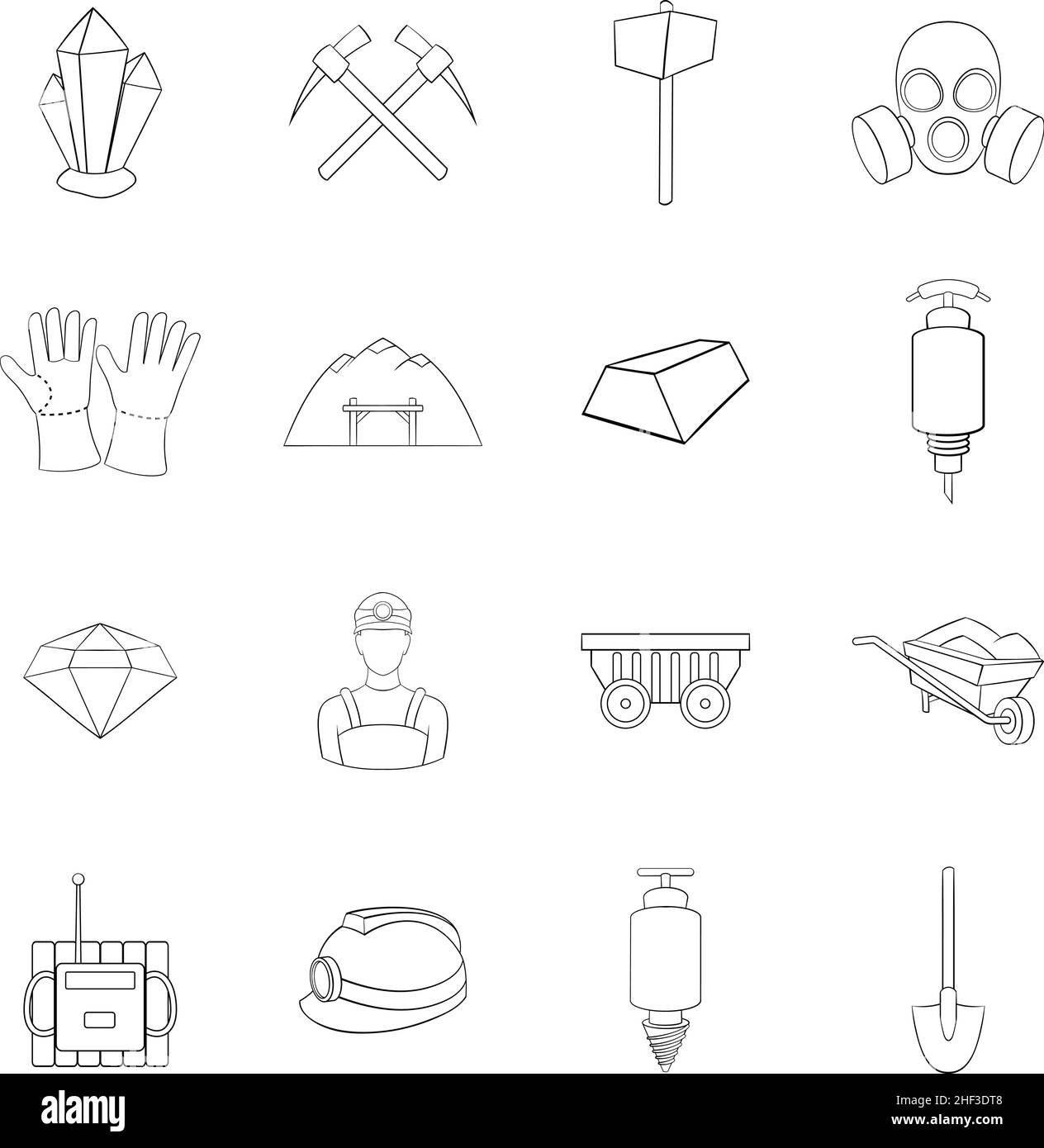 Mining set icons in outline style isolated on white background Stock ...