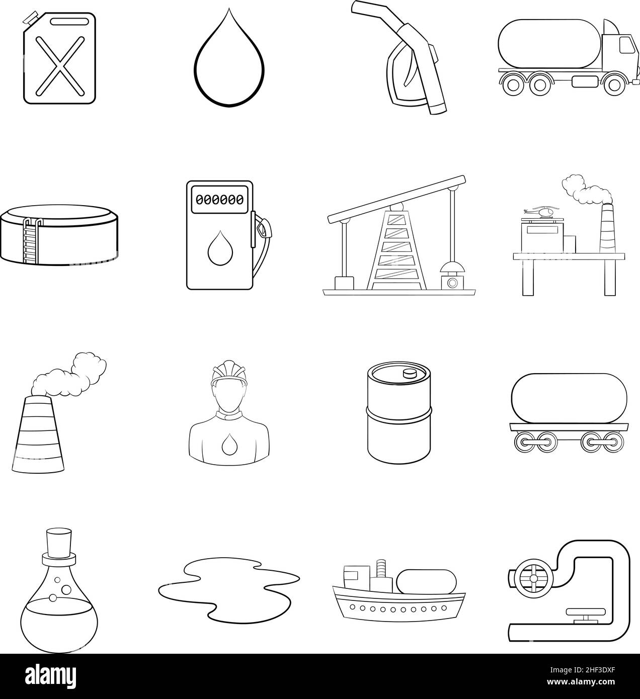 Oil industrial set icons in outline style isolated on white background ...