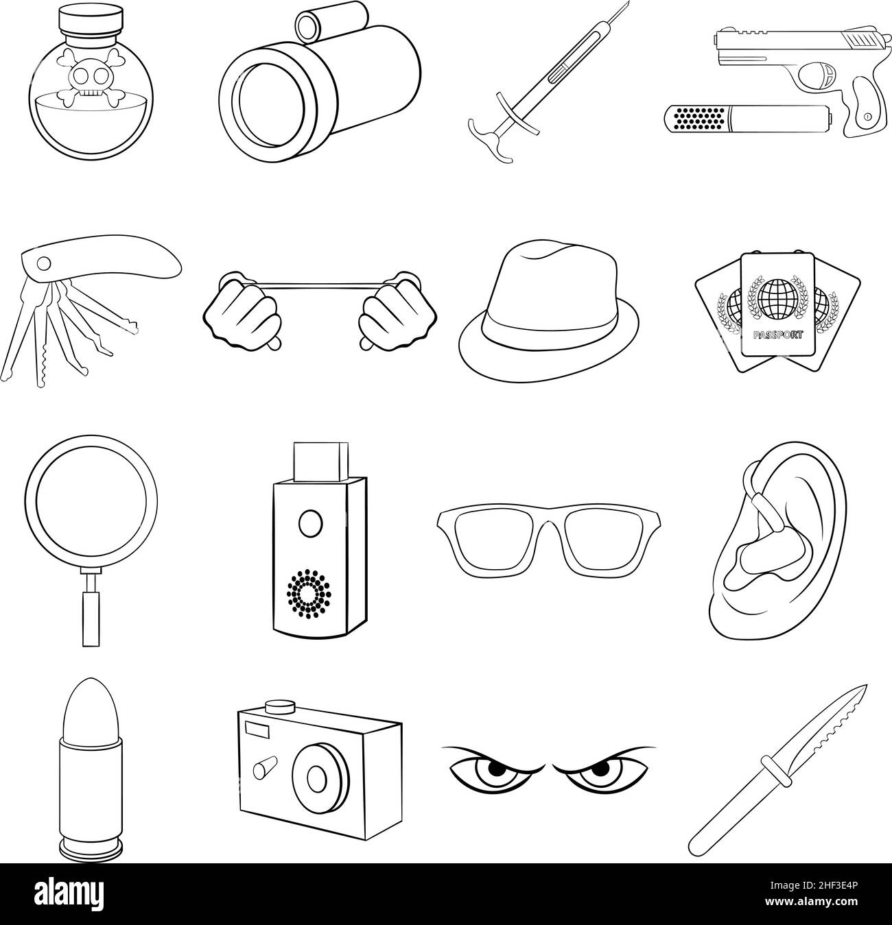 Spy and security set icons in outline style isolated on white ...