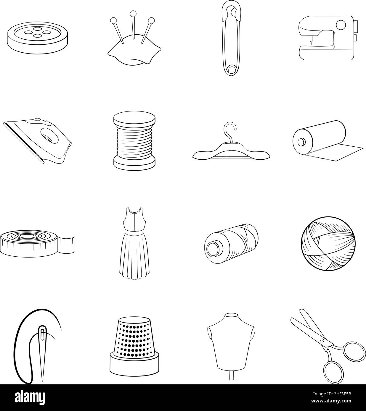 Tailoring set icons in outline style isolated on white background Stock ...