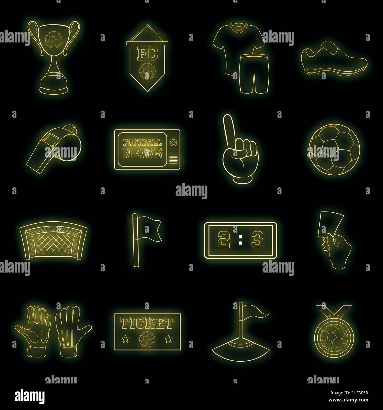 Soccer icons set in neon style. Football set collection vector ...