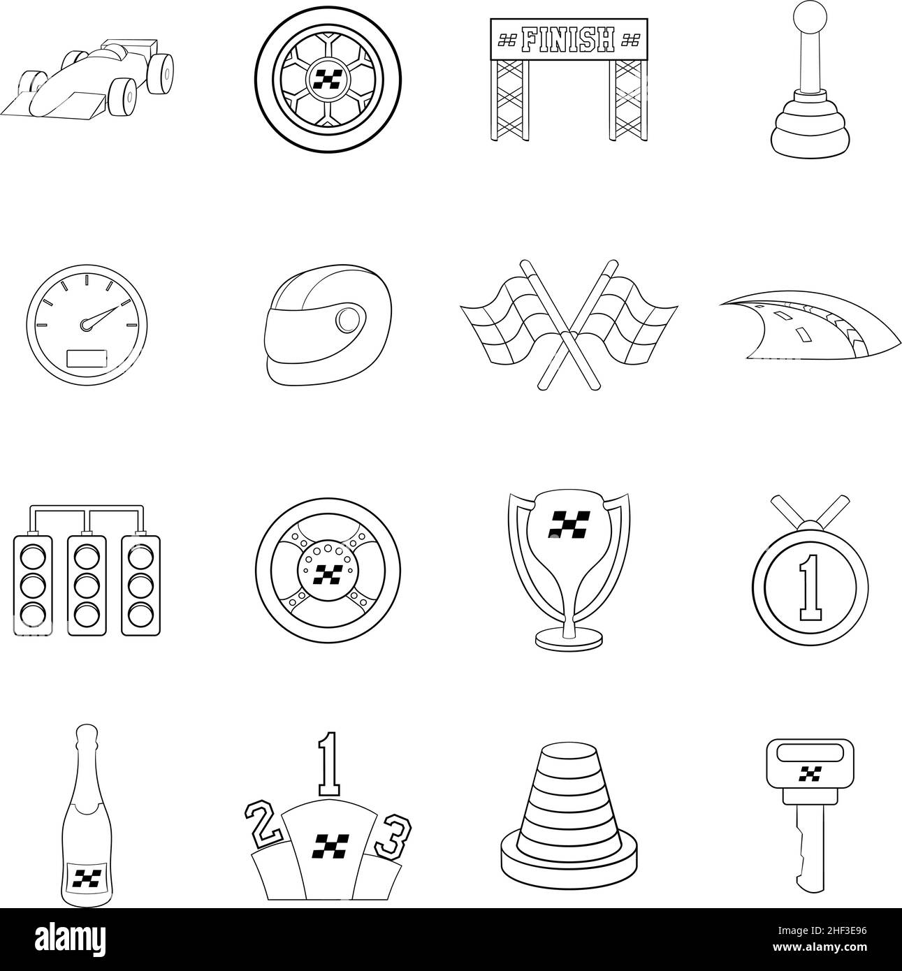 Car racing set icons in outline style isolated on white background ...
