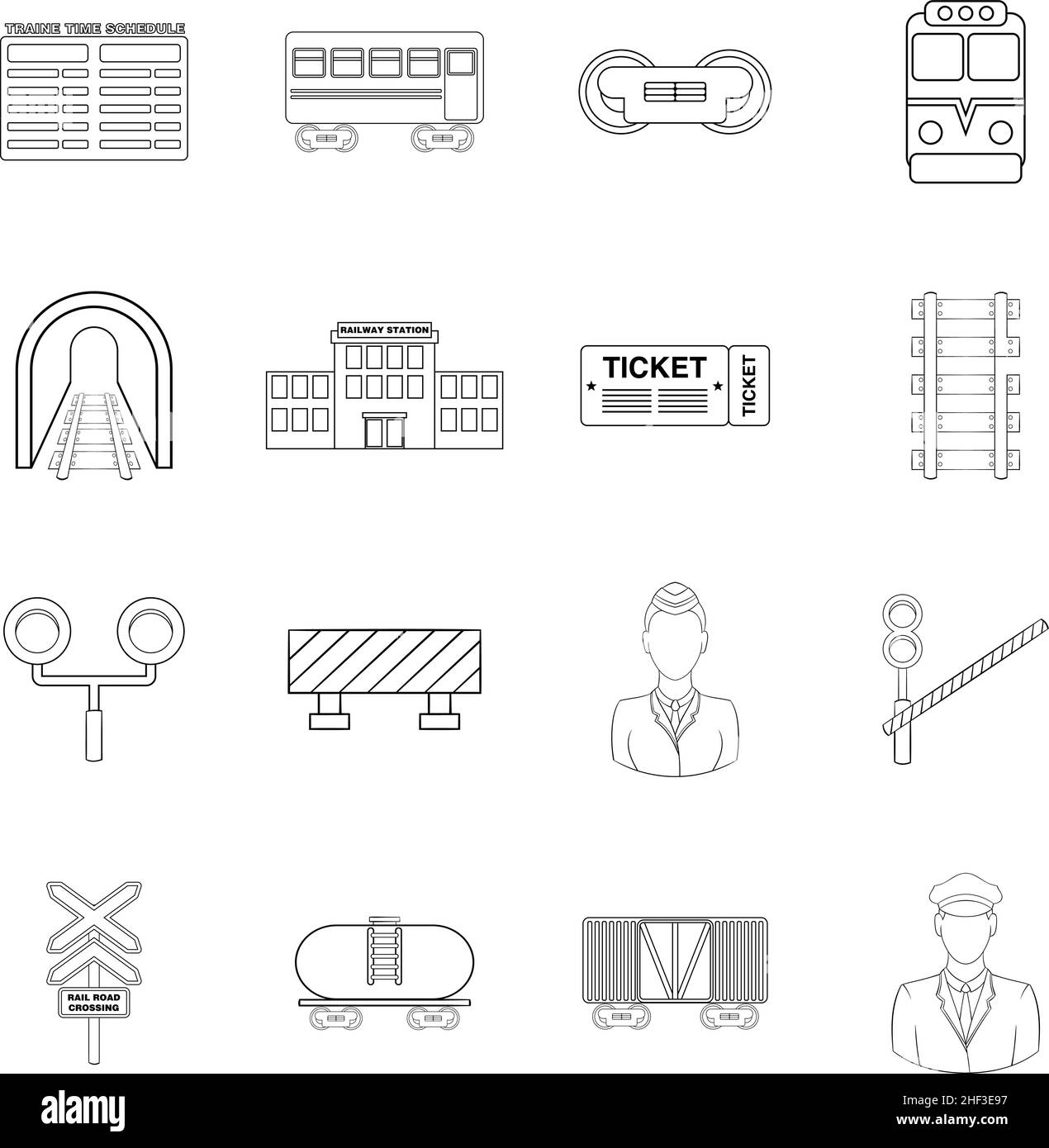 Railway set icons in outline style isolated on white background Stock ...