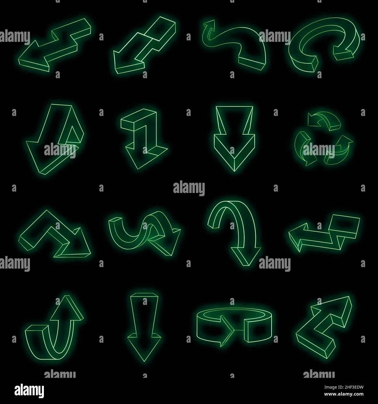 Arrow icons set in neon style. Red arrows set collection vector ...