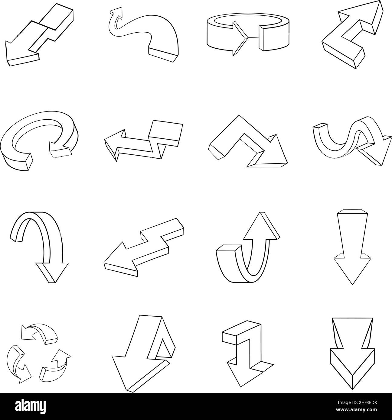 Arrow set icons in outline style isolated on white background Stock ...