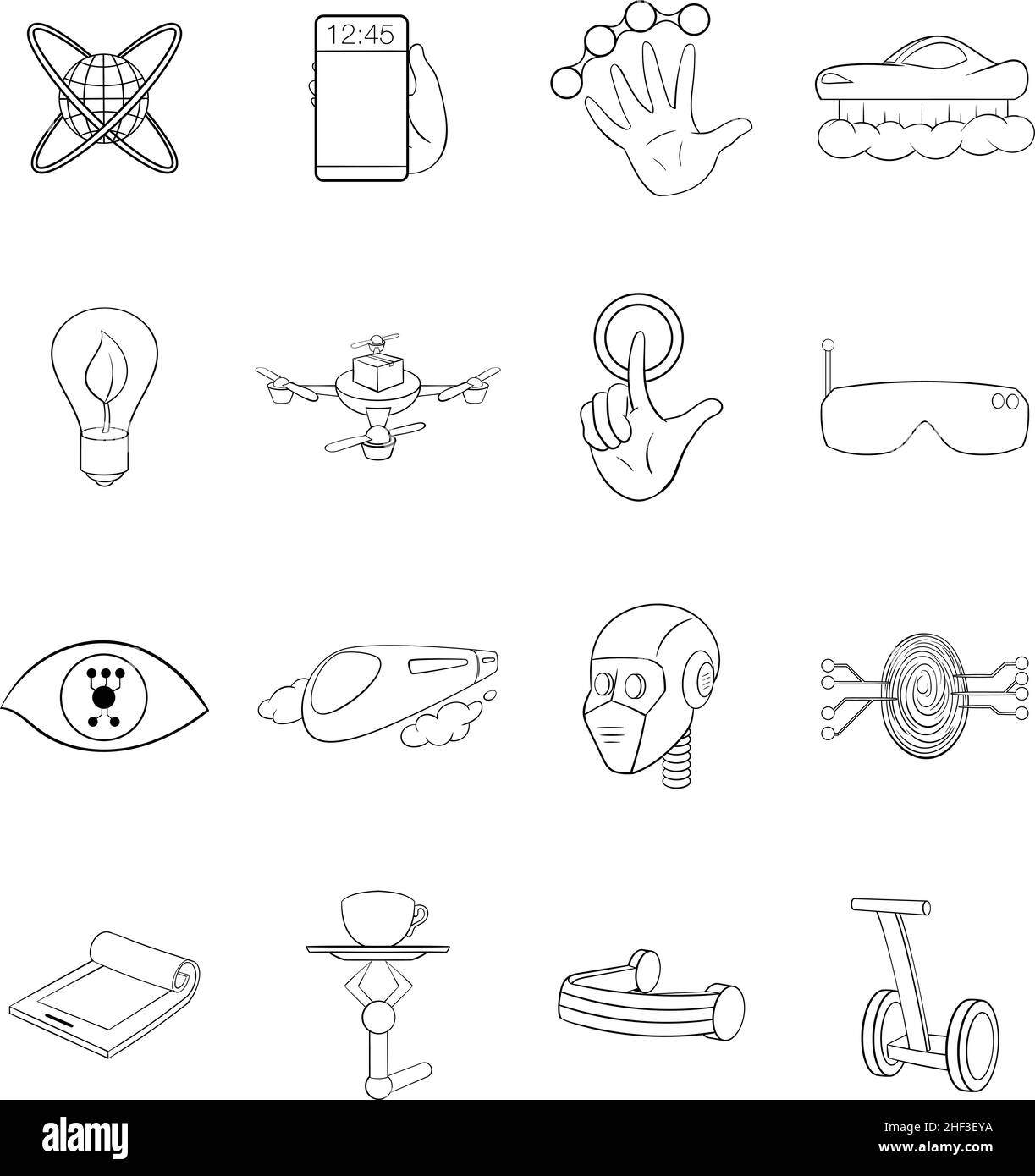 New technologies set icons in outline style isolated on white ...