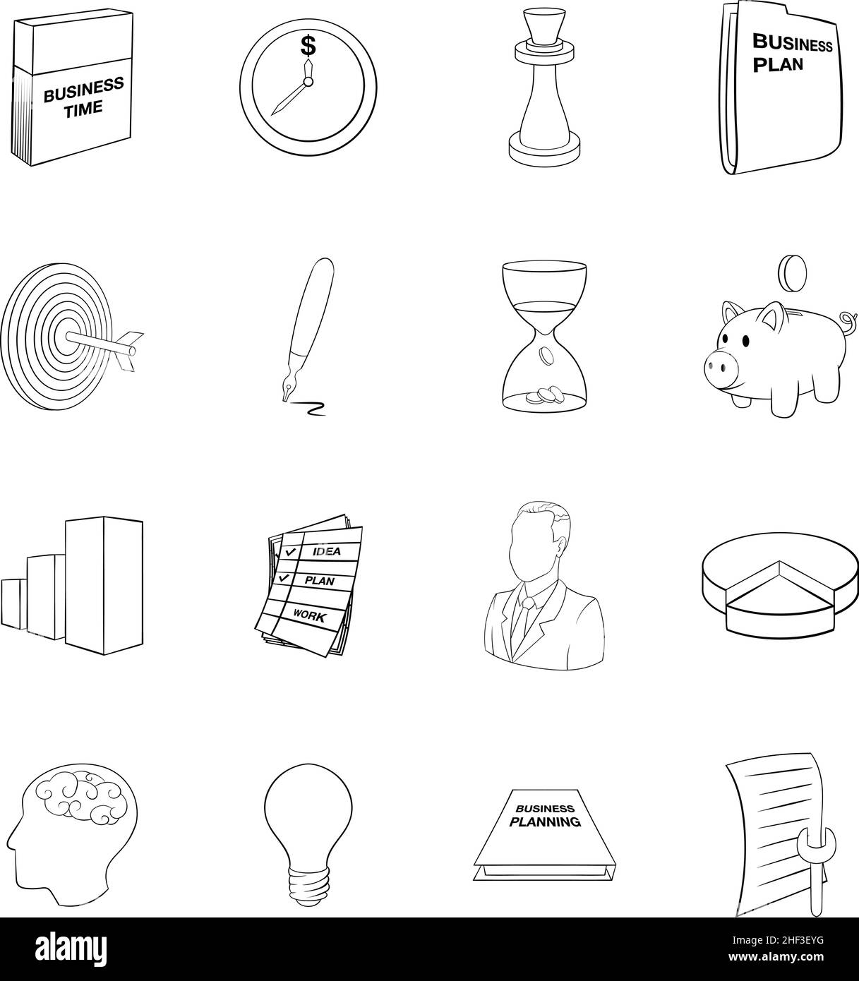 Business planning set icons in outline style isolated on white ...