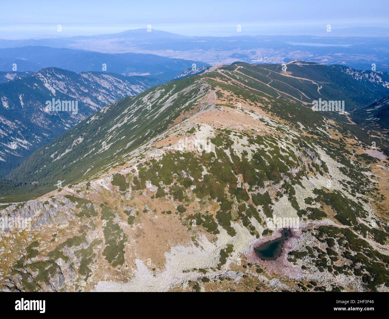 Amazing Aerial view of Rila mountain near Musala peak, Bulgaria Stock ...