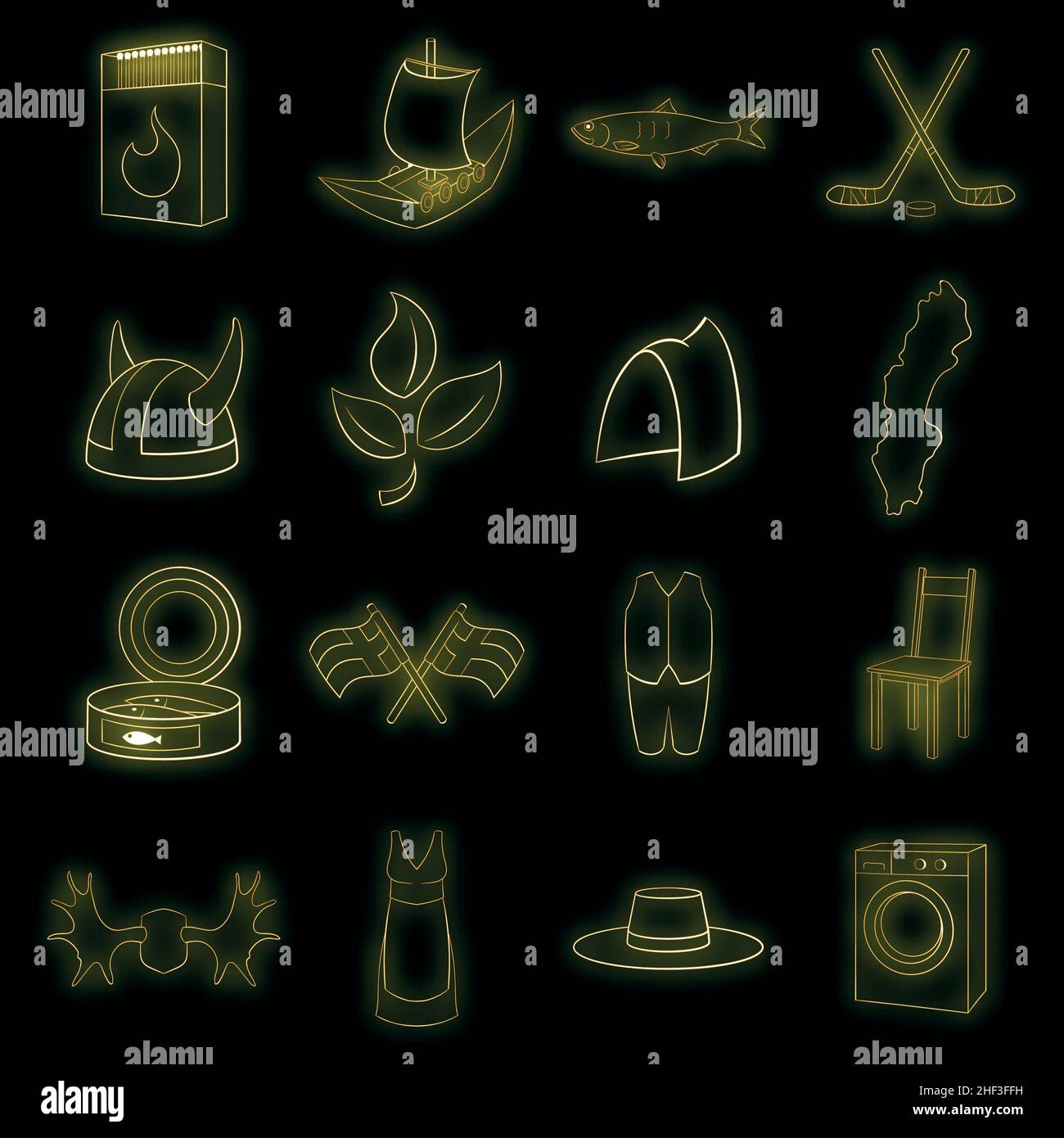 Sweden icons set in neon style. Elements or symbols of Sweden set ...