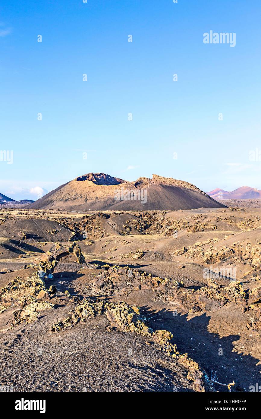 volcano Montana Colorada in Lanzarote, Tinajo under blue sky Stock ...