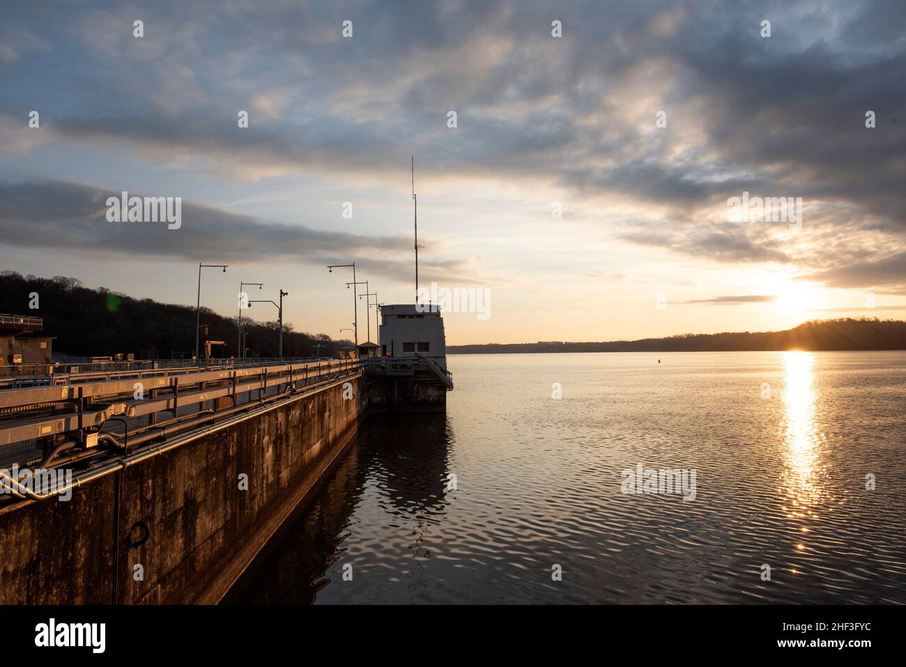 The sun rises Jan. 5, 2022 over Chickamauga Lock on the Tennessee River ...