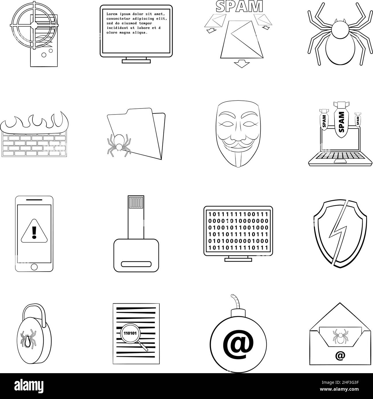 Computer security set icons in outline style isolated on white ...