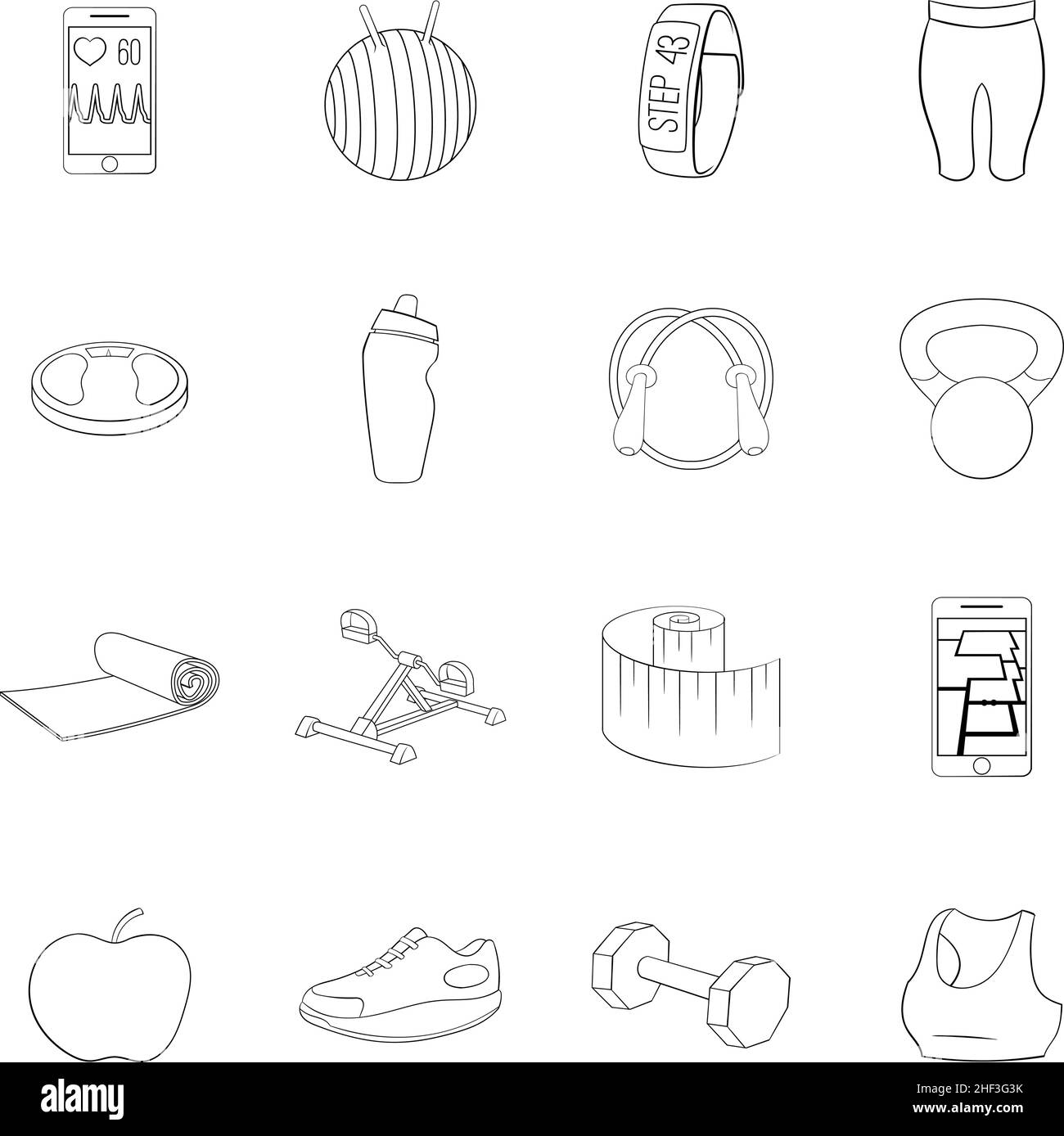 Healthy lifestyle set icons in outline style isolated on white ...