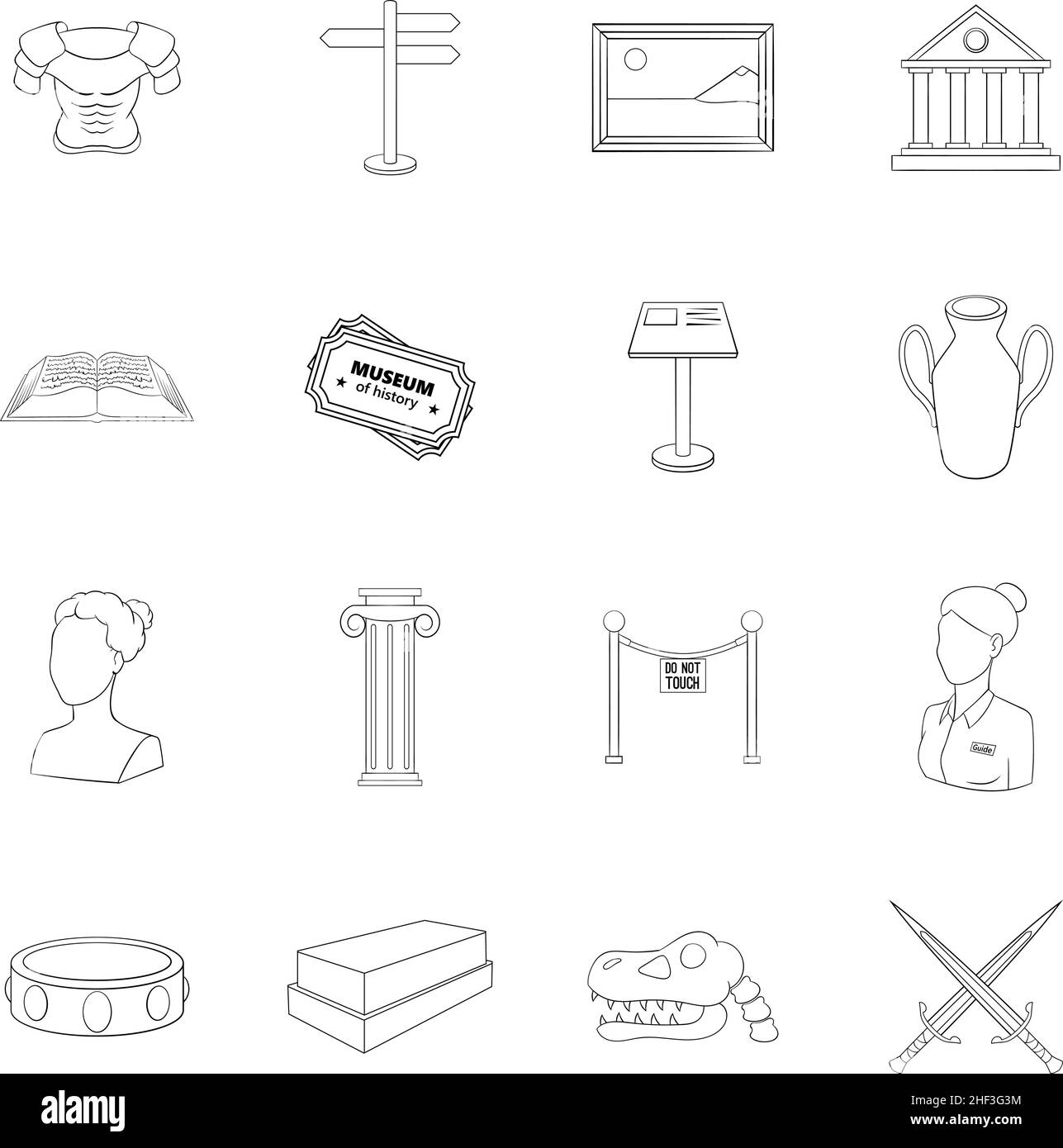 Museum set icons in outline style isolated on white background Stock ...
