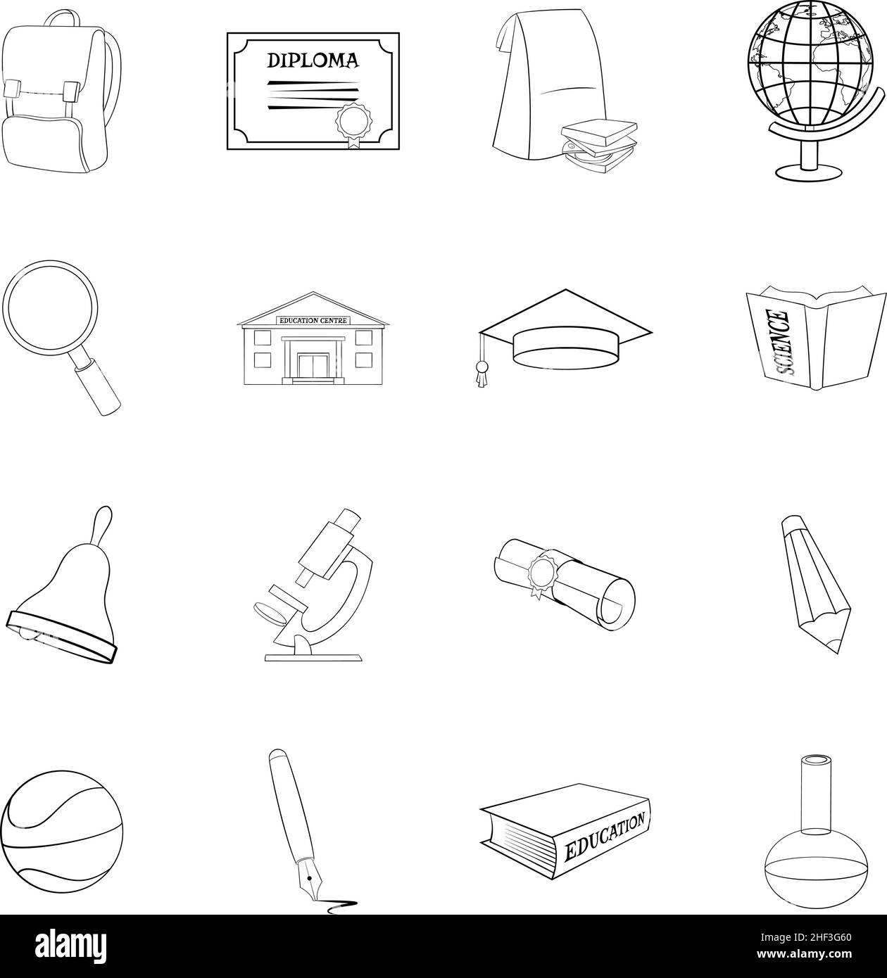 Education set icons in outline style isolated on white background Stock ...