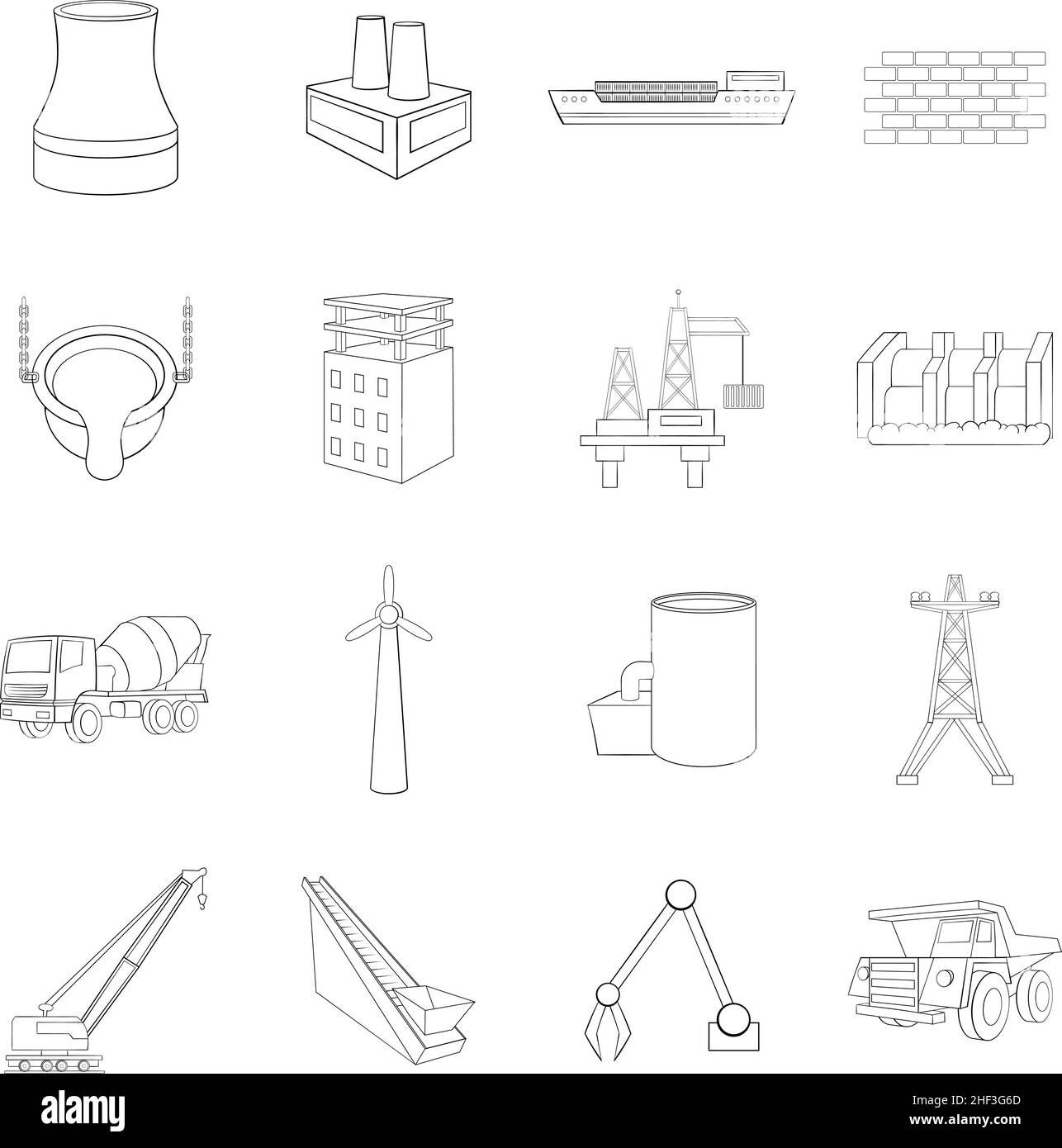 Idustry set icons in outline style isolated on white background Stock ...