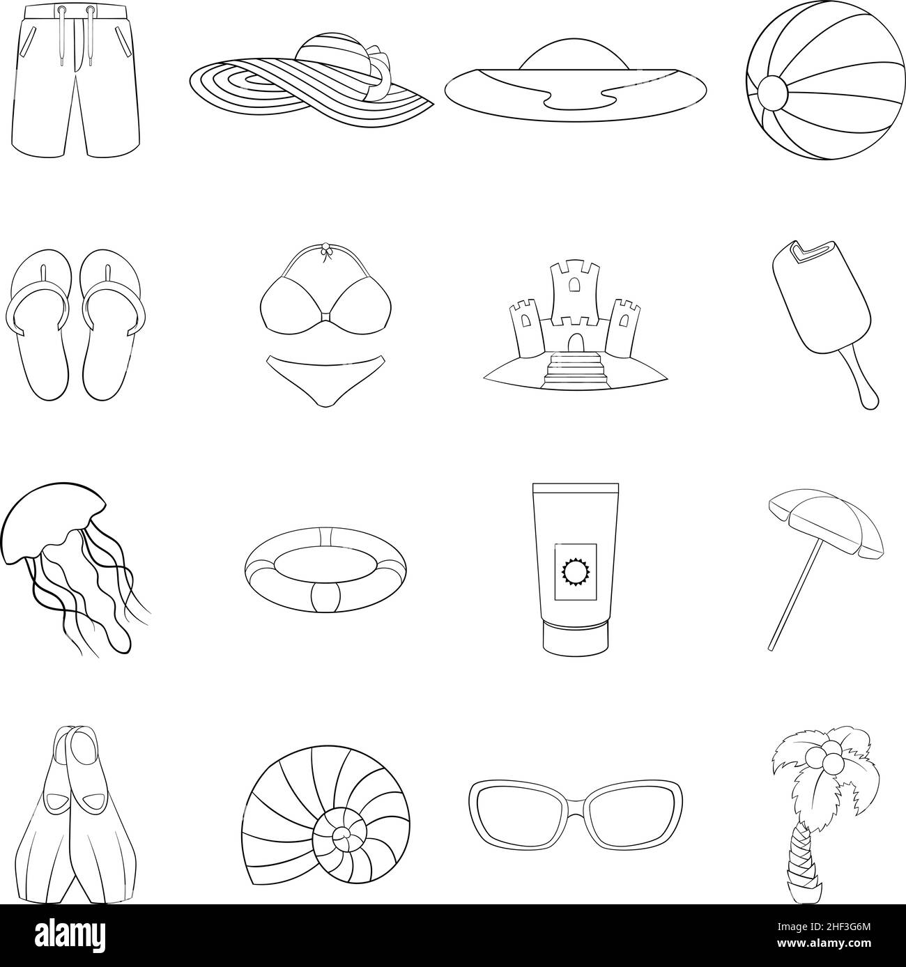 Sea tour set icons in outline style isolated on white background Stock ...